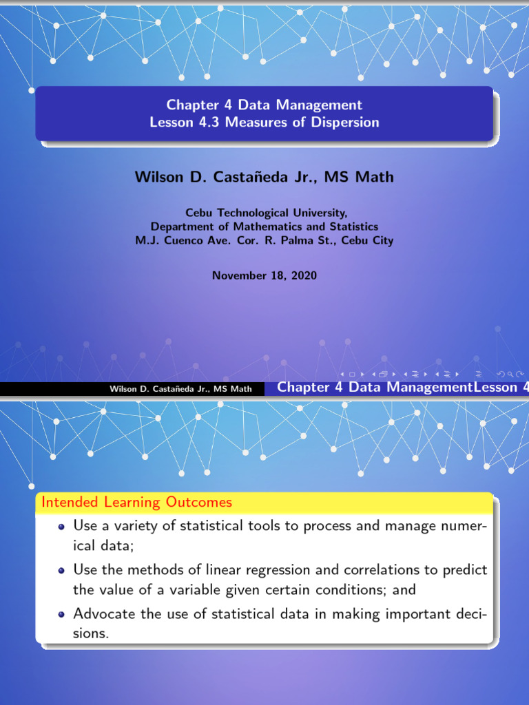 Lesson 4.3 Measures of Dispersion | PDF | Standard Deviation ...