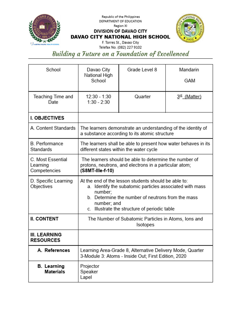LP The Number of Subatomic Particles in Atoms Ions and Isotopes | PDF ...