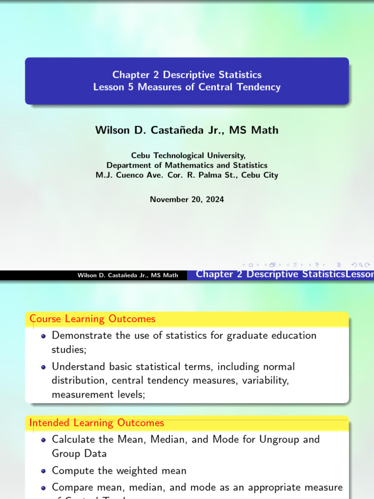Lesson 5 Measures of Central Tendency | PDF | Mean | Arithmetic Mean