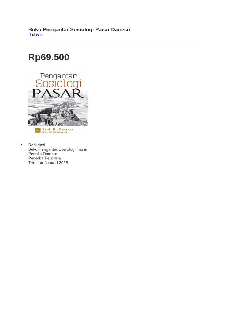 Buku Pengantar Sosiologi Pasar Damsar | PDF
