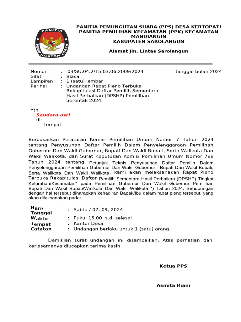 03 Draft Undangan DPSHP Pps - PPK | PDF