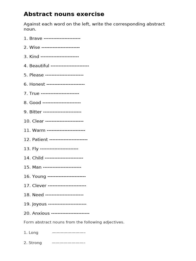 Abstract Nouns Formation Exercise | PDF