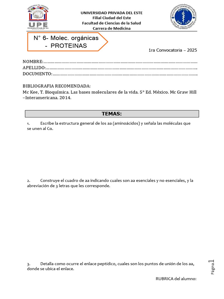 6-%20PROTEINAS%20-%20TAREA%20-%20NIVELACI%C3%93N%202025.1 | PDF ...