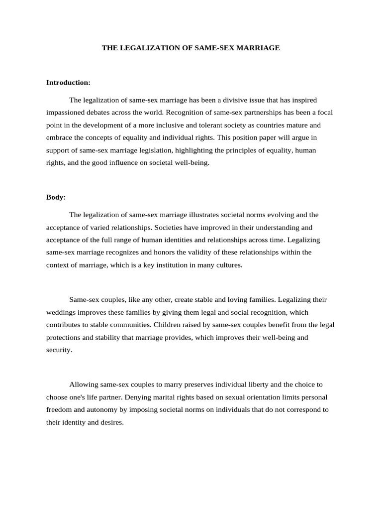 Legalizing Same-Sex Marriage: A Case for Equality | PDF | Same Sex ...