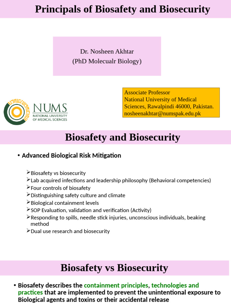Biosafety Lecture 1 - Biosafety & Biosecurity | PDF | Risk | Risk Assessment
