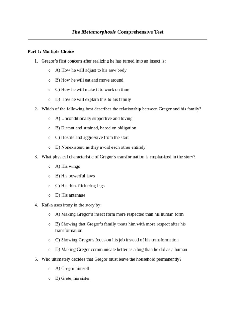 The Metamorphosis Test | PDF | The Metamorphosis | Psychology