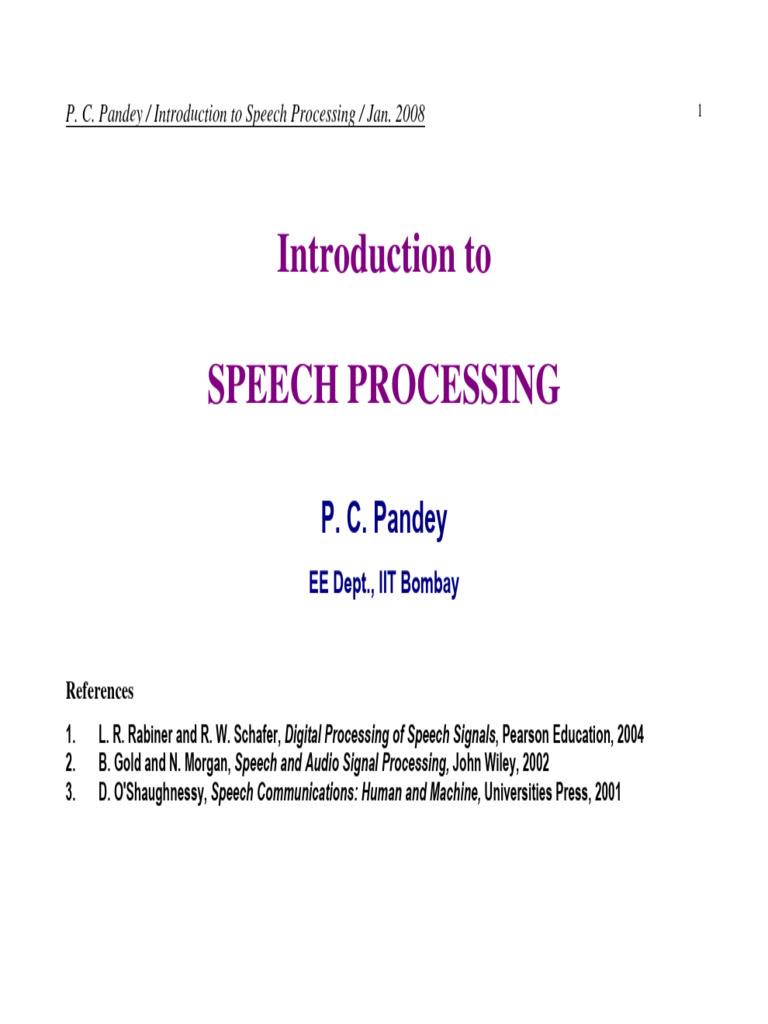 PCP Notes Speech Processing Jan08 | PDF | Ear | Auditory System