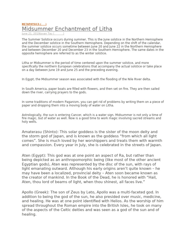 Litha Deities and Their Significance | PDF | Solar Deity | Deities