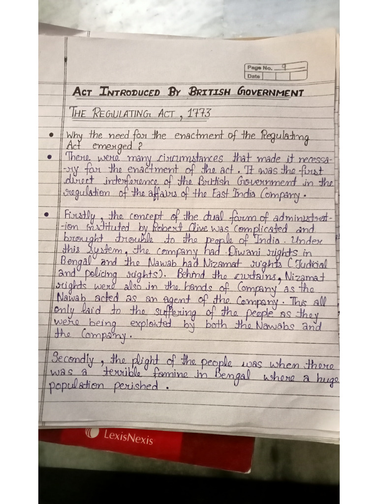 Regulating Act, 1773 (Handwritten Notes) | PDF