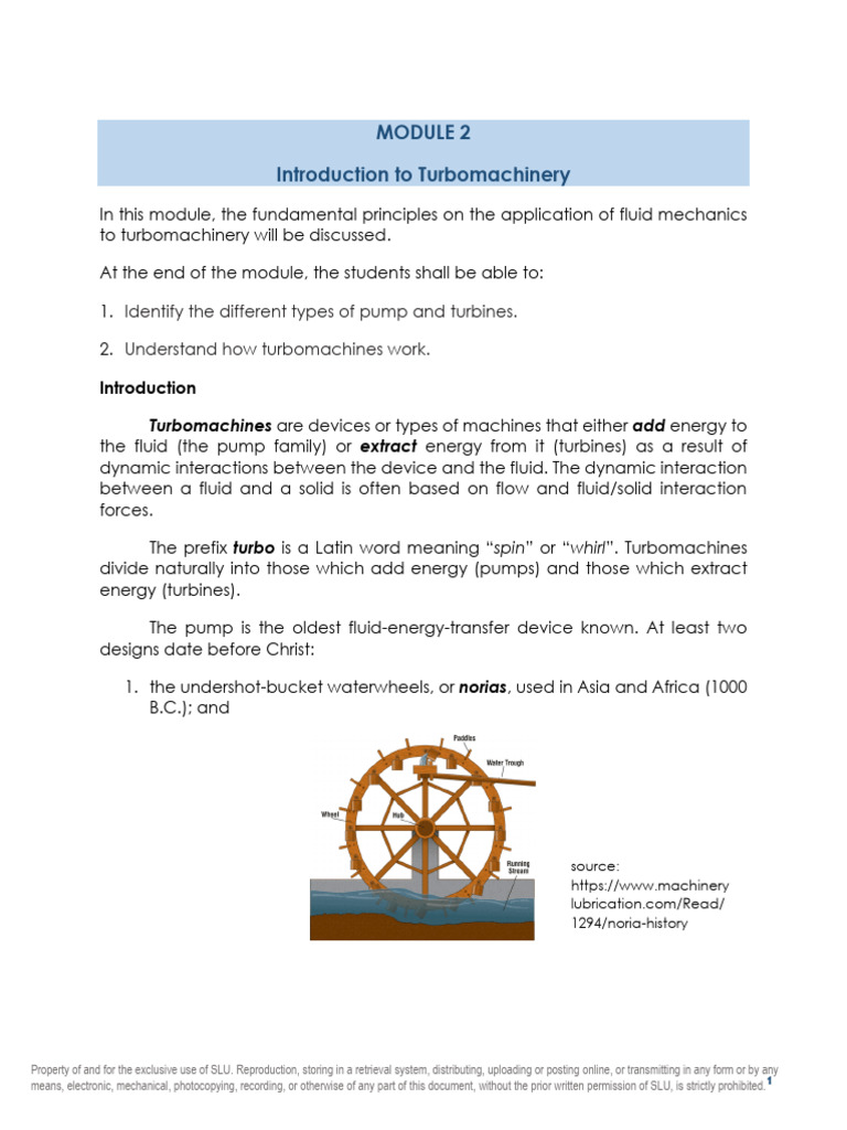 SEA_ME_3211_Module 2 - Introduction Turbomachinery | PDF | Pump | Turbomachinery