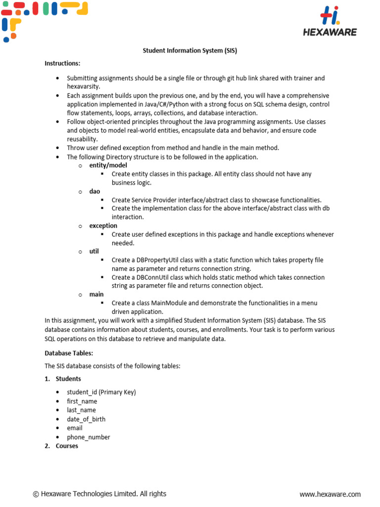 Assignment 2 - SQL & OOPS - Student Information System | PDF | Class (Computer Programming ...