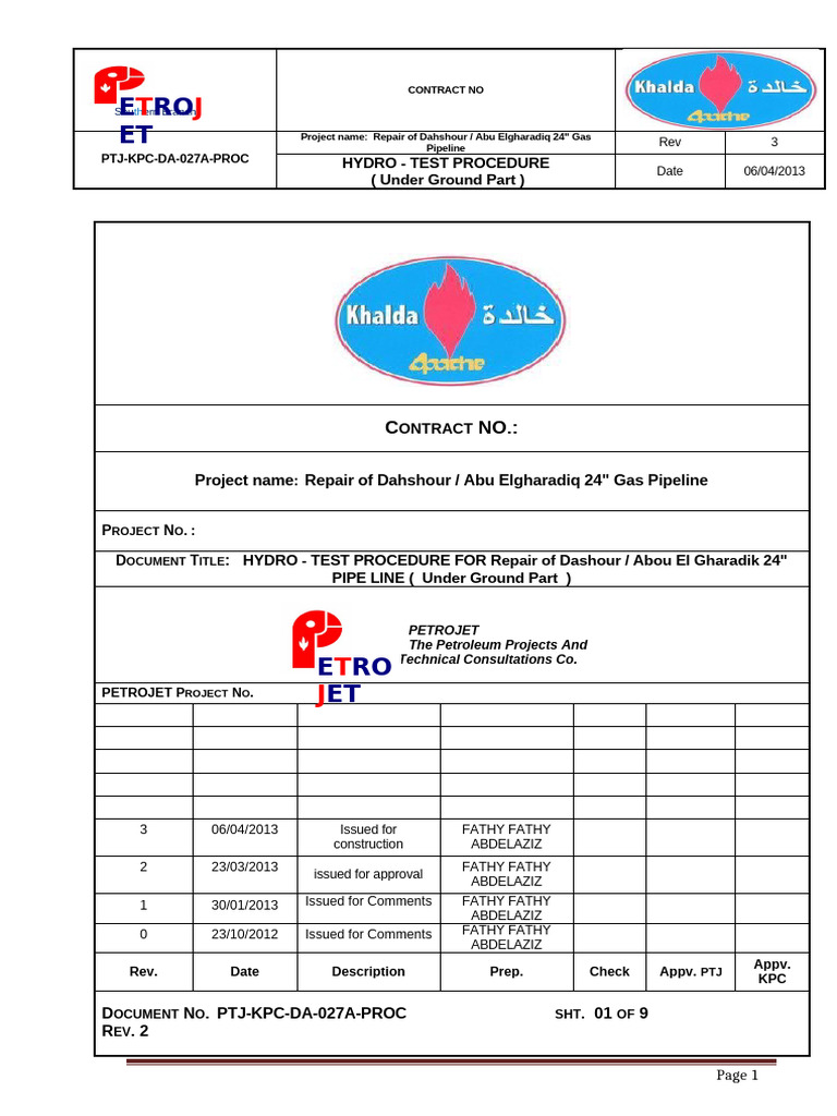 hydrotest procedure (Under Ground)1 | PDF | Pipe (Fluid Conveyance ...