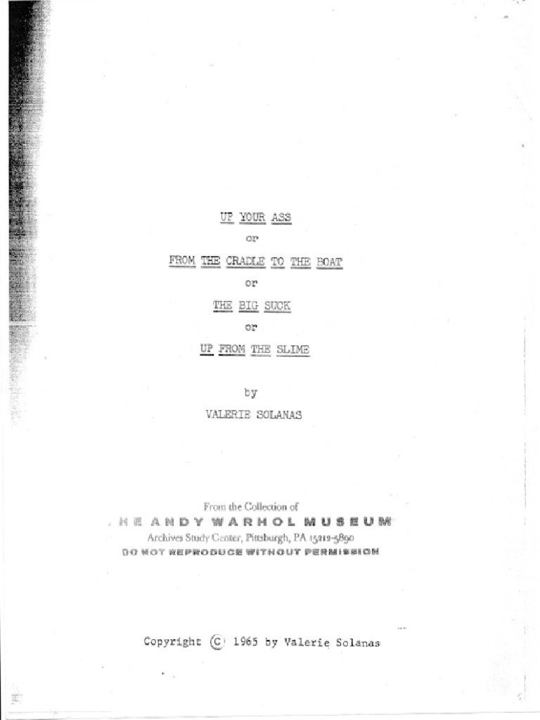 VALERIE SOLANAS Up Your Ass | PDF