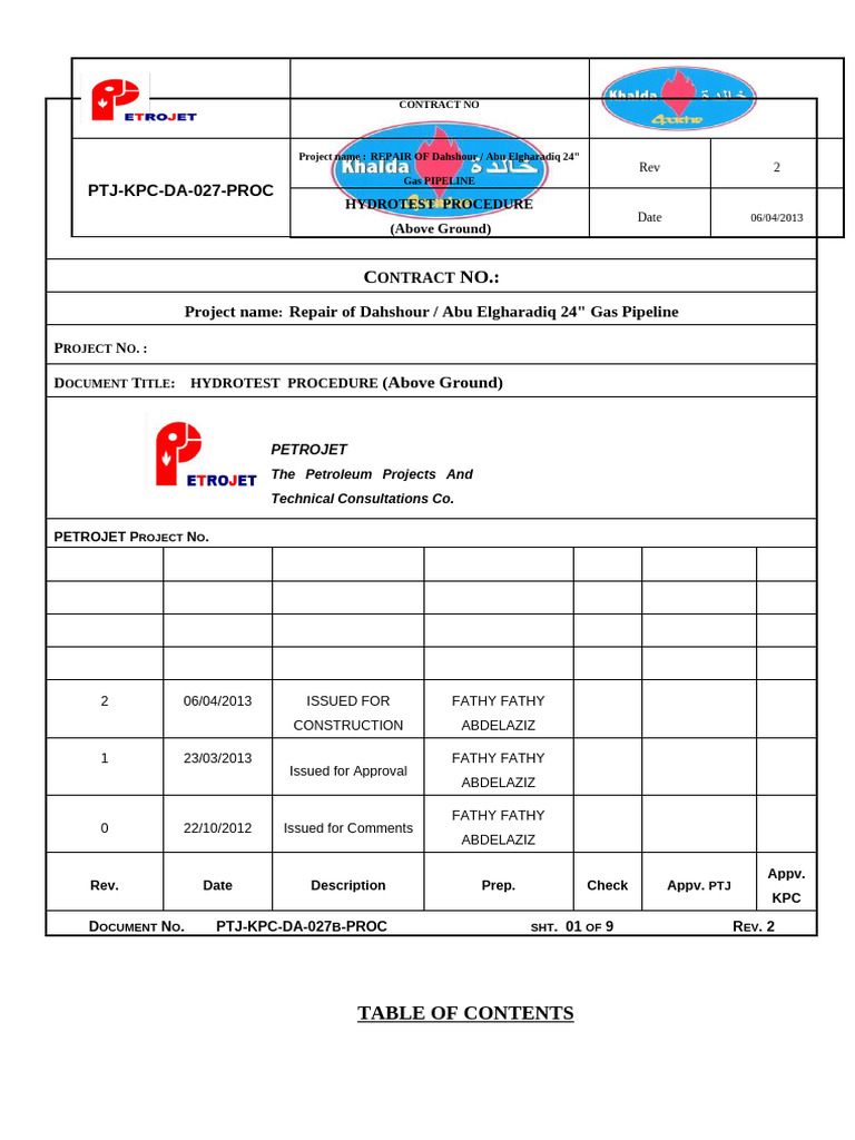 Hydrotest Procedure - Above Ground Rev.3 | PDF | Mechanical Engineering ...