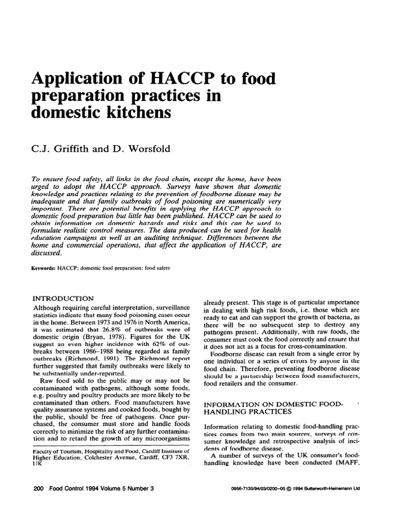Application of HACCP To Food Preparation | PDF | Food Safety ...