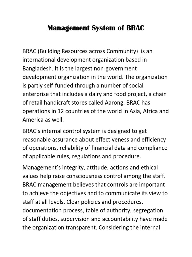 Management System of BRAC | PDF