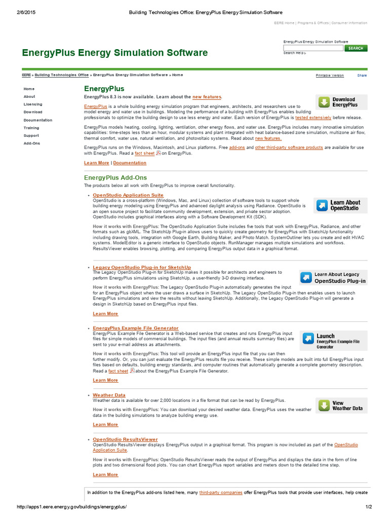Building Technologies Office EnergyPlus Energy Simulation Software | PDF | Sketch Up | Simulation