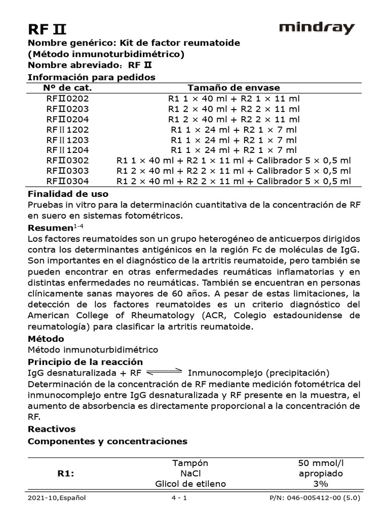 INSERTO-Factor-Reumatoide-RF-II | PDF | Artritis Reumatoide | Especialidades Medicas