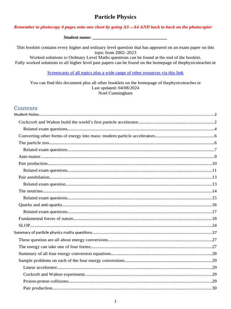 13. Particle Physics Booklet | PDF | Quark | Electronvolt