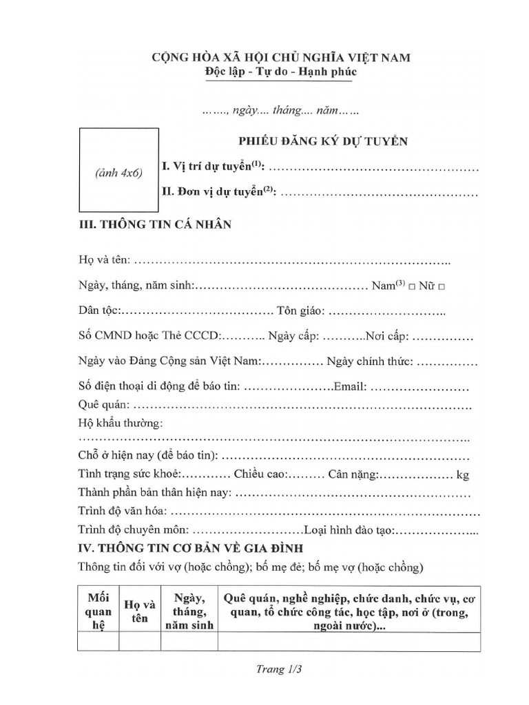 Phieu Dang Ky Du Tuyen 13 1 Pdf
