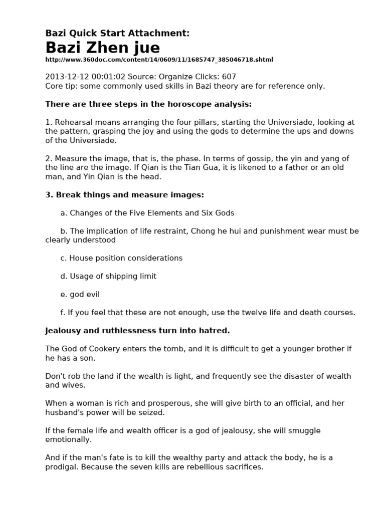 Bazi Quick Start Attachment- Bazi Zhenjue | PDF | Wife | Marriage