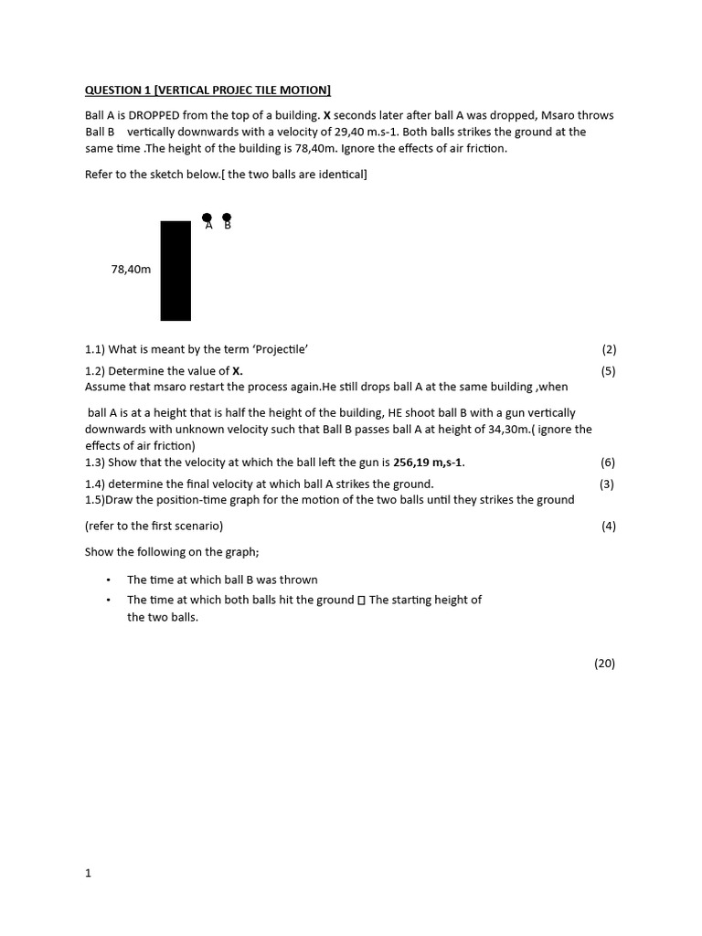 Vertical Projectile Motion Questions and Memo - 241207 - 125438 | PDF ...