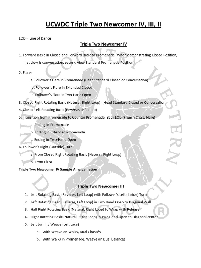 UCWDC Newcomer Dance Patterns Guide | PDF | Dances | Partner Dance