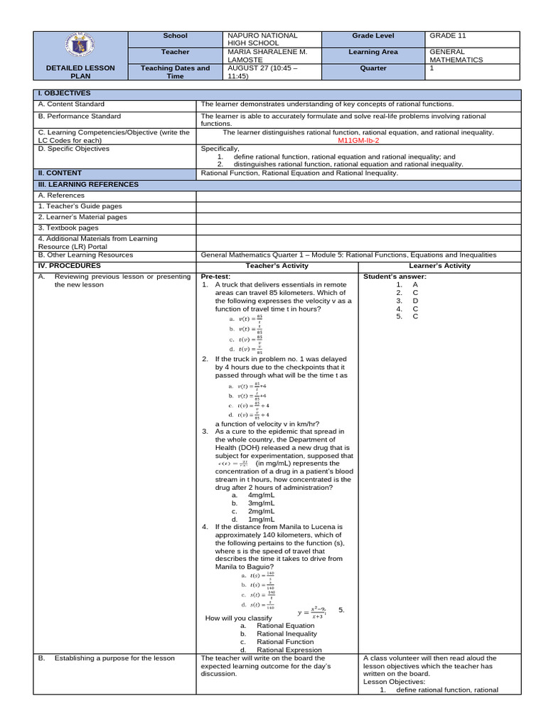 DLP-W1-Rational Functions, Equations, and Inequalities | PDF ...