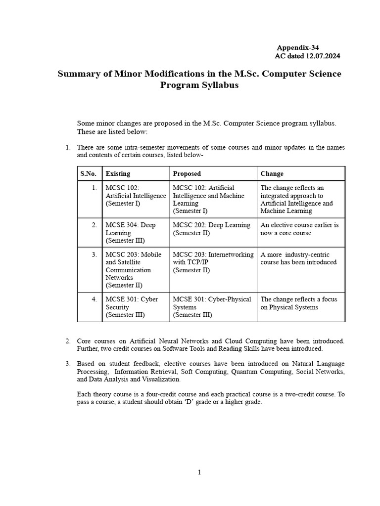M.Sc. Computer Science Syllabus Updates | PDF | Matrix (Mathematics ...