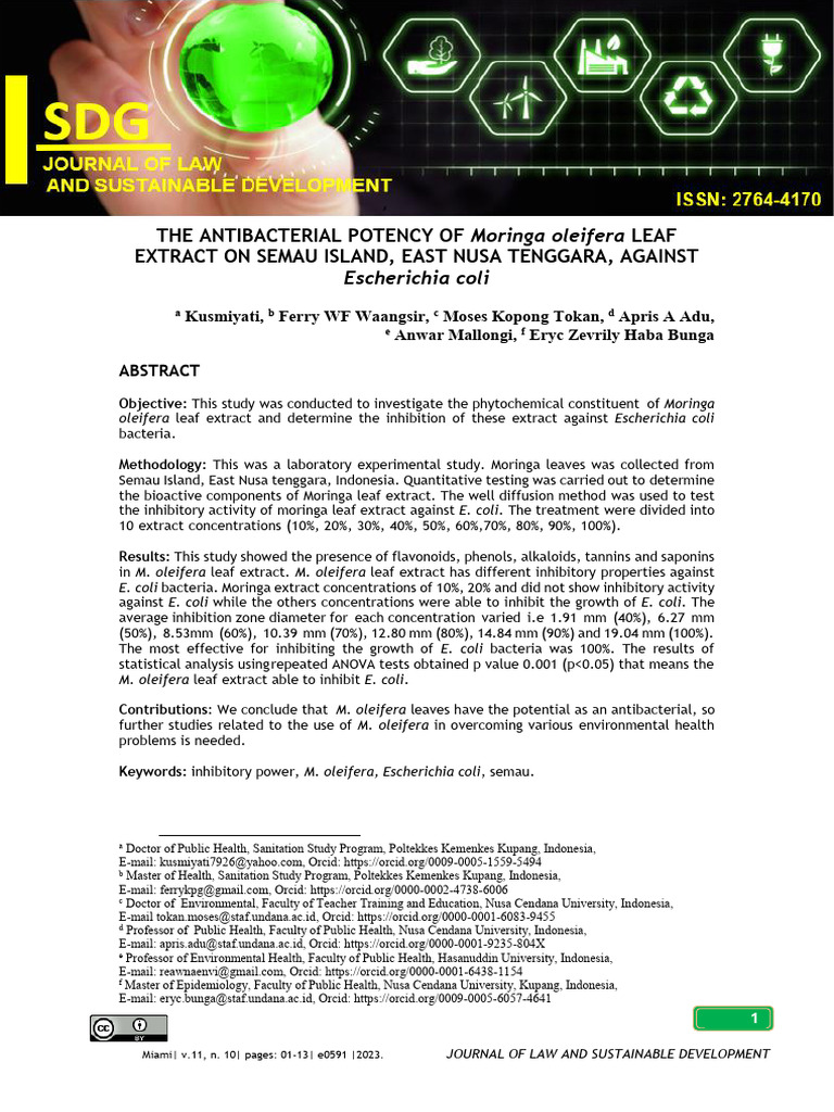 Publication374972392 The Antibacterial Potency of Moringa Oleifera Leaf Extract On Semau Island ...
