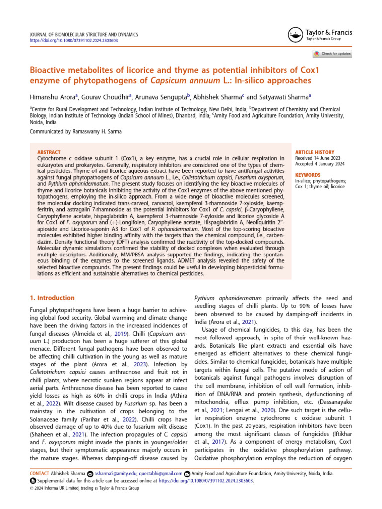 Licorice & Thyme Inhibit Capsicum Pathogens | PDF | Enzyme Inhibitor ...