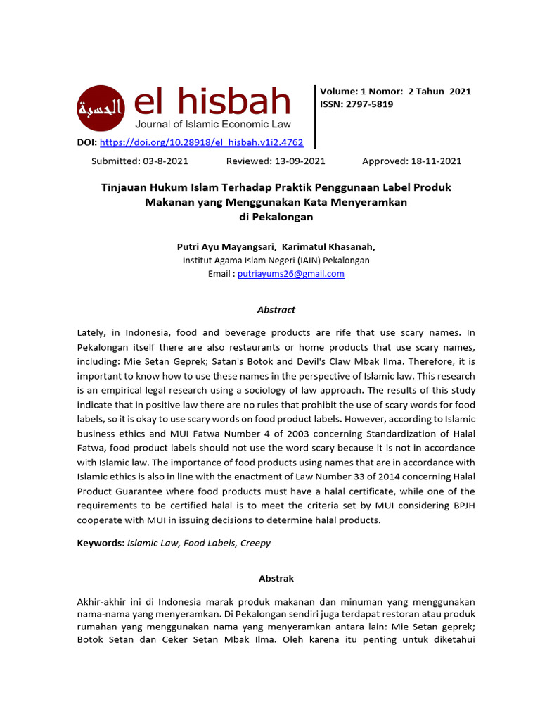 Tinjauan Hukum Islam Terhadap Praktik Penggunaan Label Produk Makanan ...