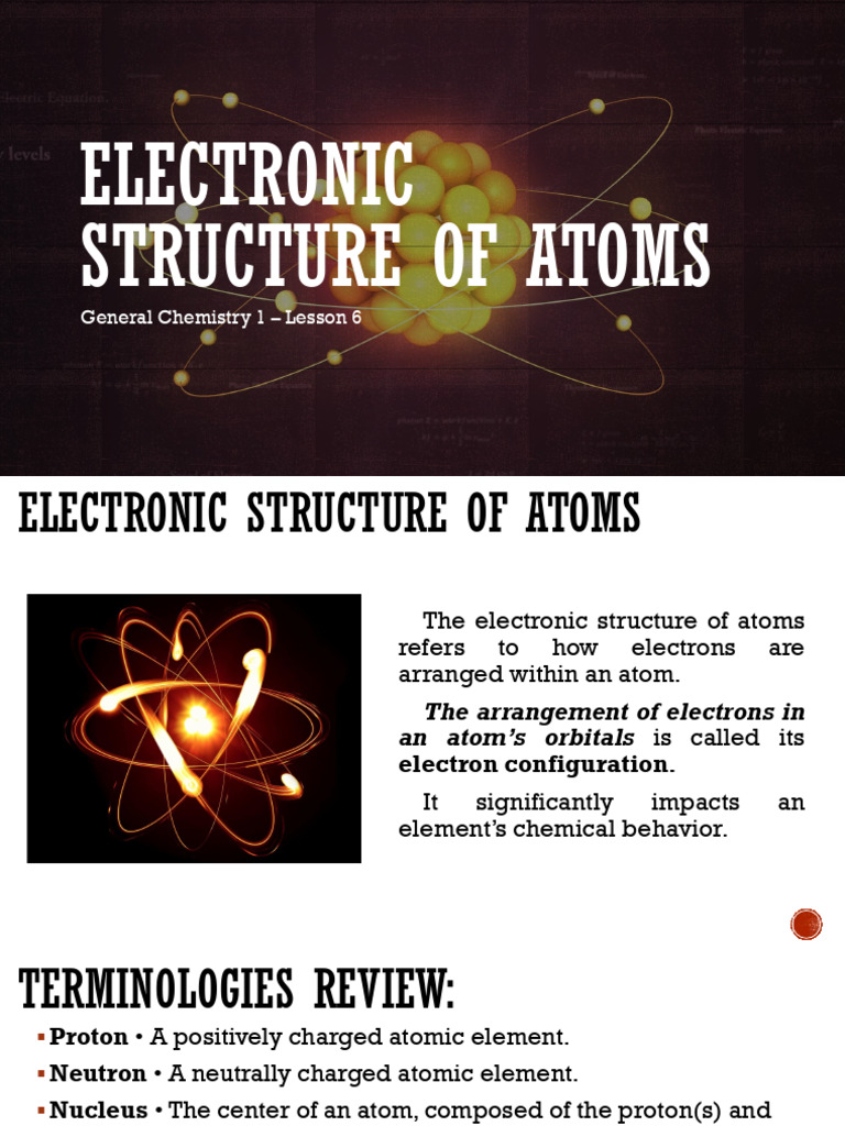 Genchem1 Lesson 6 Electronic Structure Of Atoms Pdf Electron Configuration Atomic Orbital