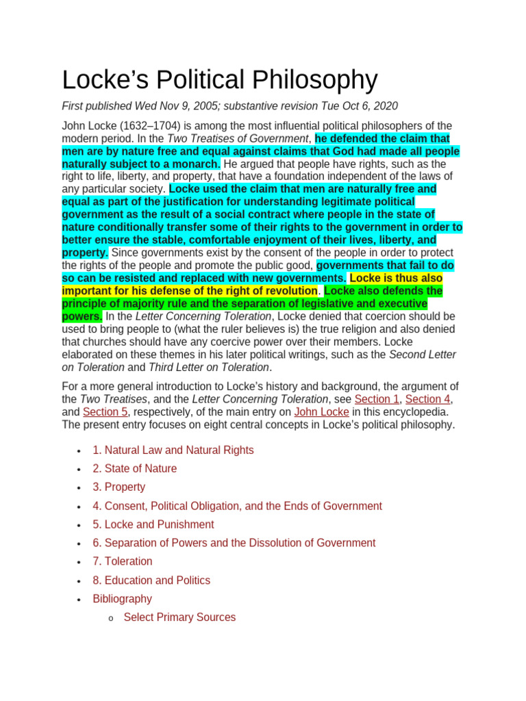 LOCKE STUDY GUIDE | PDF | Natural Law | John Locke
