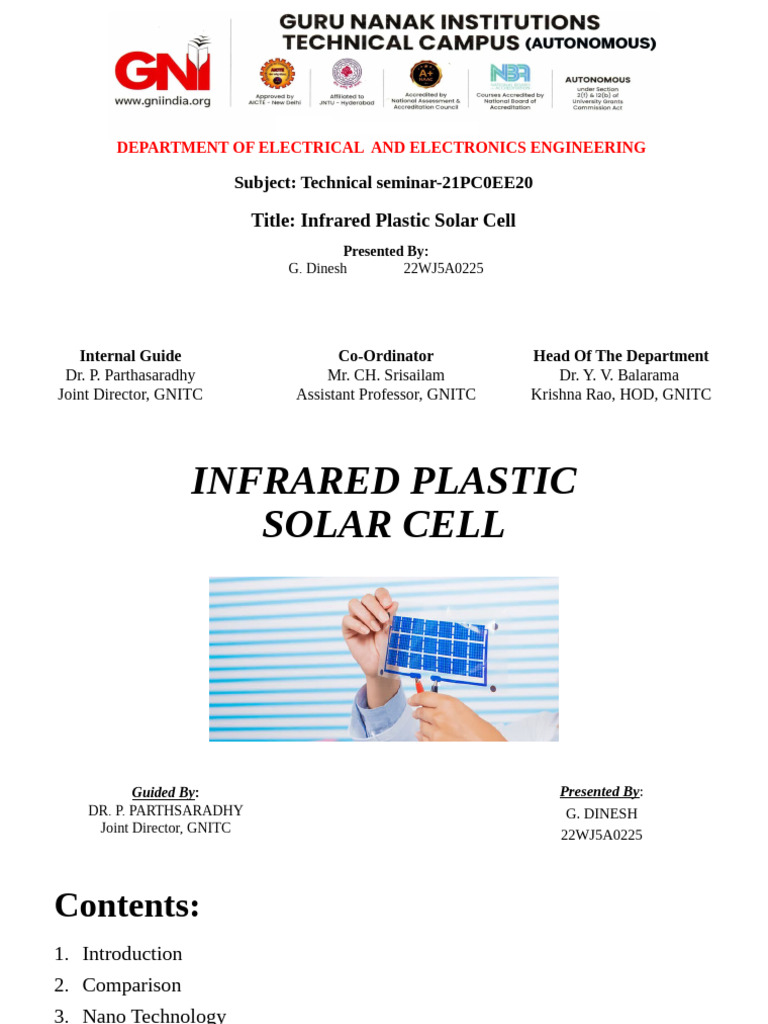 Infrared Plastic Solar Cell Seminar | PDF | Solar Cell | Photovoltaics