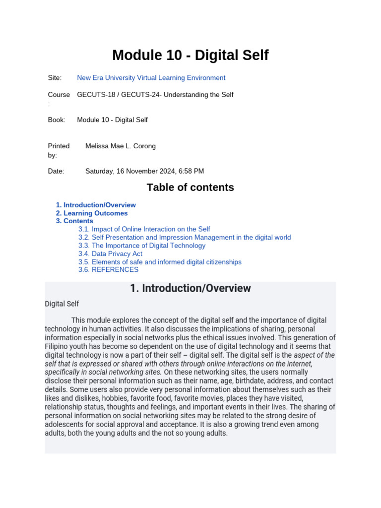 UTS Module 10 | PDF | Self Concept | Social Networking Service