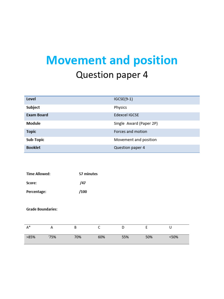 2.4- Movement and Position 2p - Edexcel Igcse Physics Qp (1) | PDF | Secondary Education ...