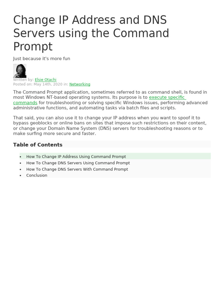 Change IP Address and DNS Servers Using The Command Prompt | PDF | Ip Address | Domain Name System