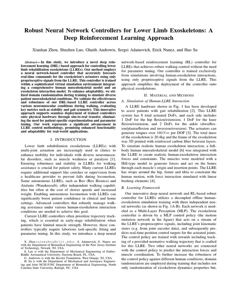 Robust Neural Network Controllrs for Lower Limb Exoskeletons | PDF | Simulation | Walking