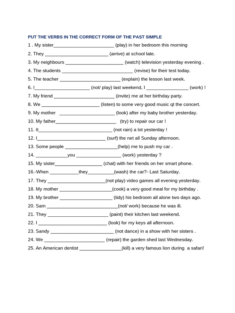 Past Simple Regular Verbs Grammar Drills - 99219 | PDF