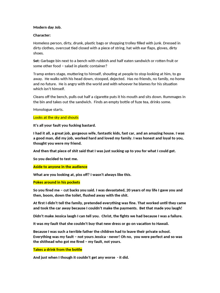 Tramp Monologue - Parady On Job | PDF