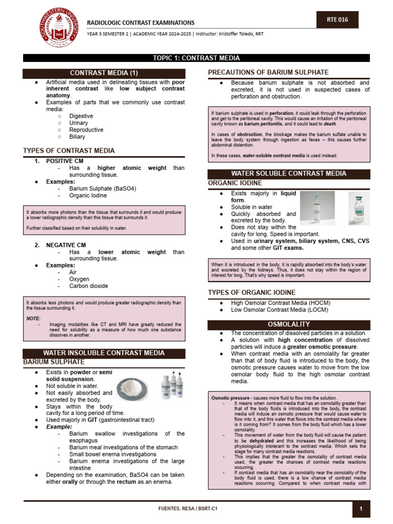 Contrast Media.docx | PDF | Ion | Sodium