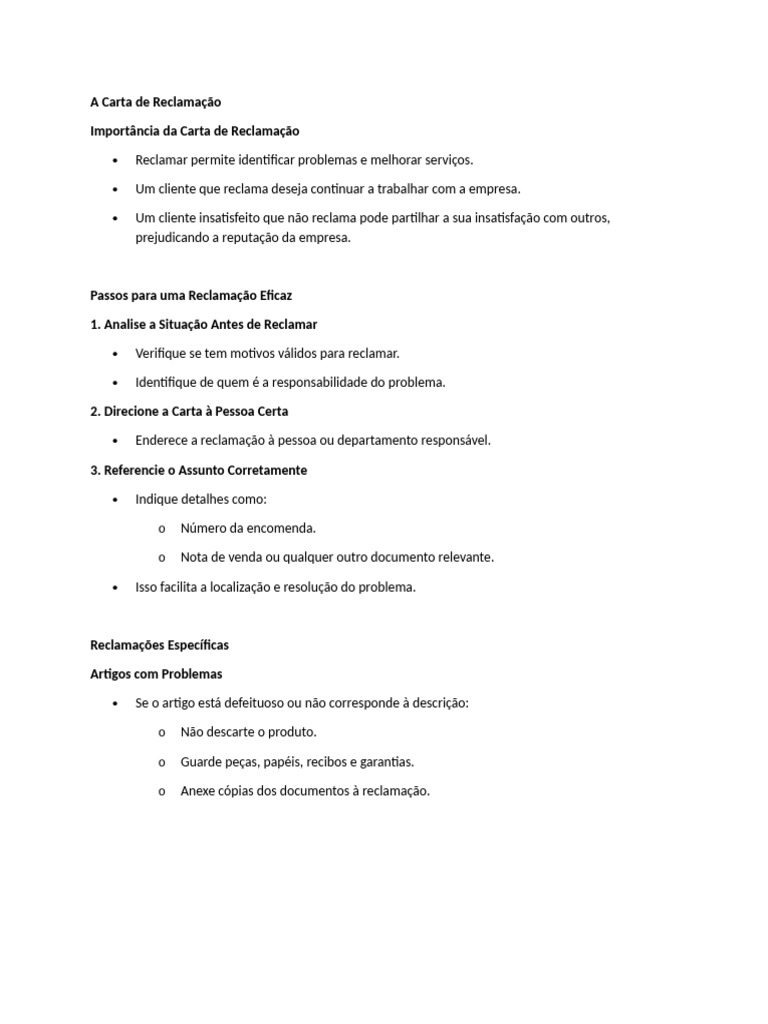 A Carta de Reclamação | PDF