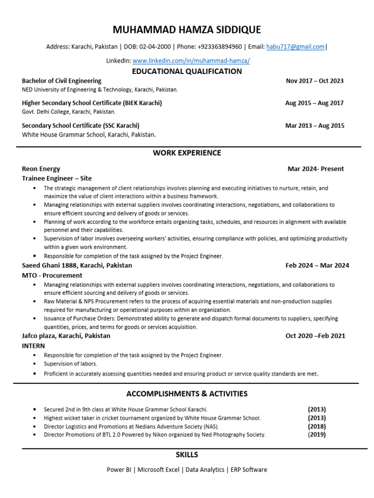 M. Hamza Siddique Resume | PDF | Supply Chain | Procurement