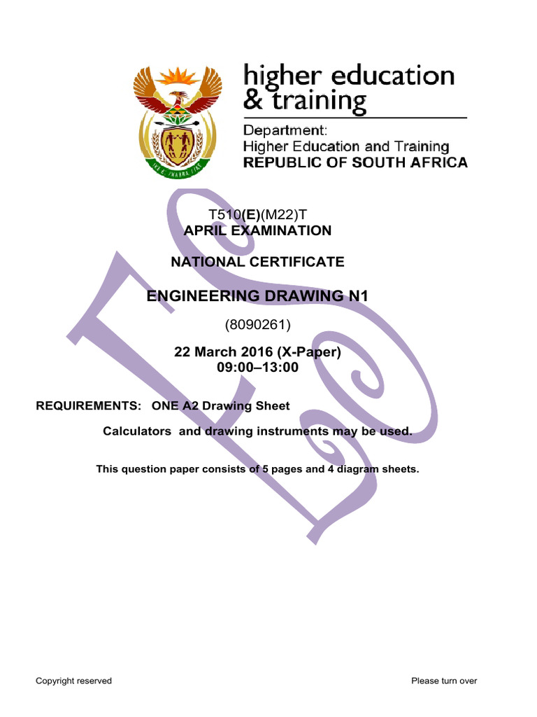 N1 Engineering Drawing April 2016 | PDF | Technical Drawing