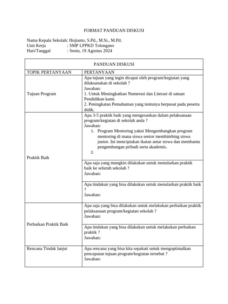 Format Panduan Diskusi | PDF