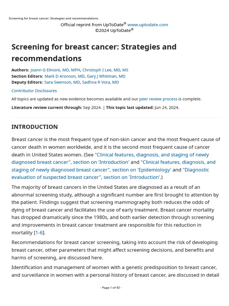 Screening For Breast Cancer: Strategies and Recommendations | PDF ...