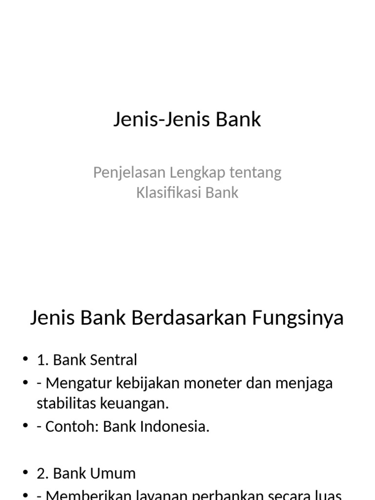Klasifikasi Jenis-Jenis Bank di Indonesia | PDF