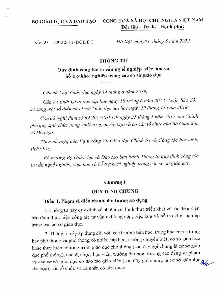 0.thong Tu 07.2022 Giao Duc Huong Nghiep o Cac Co So Giao Duc | PDF