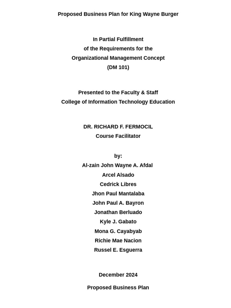 Business Proposal King Wayne Burger21 | PDF | Pricing | Marketing